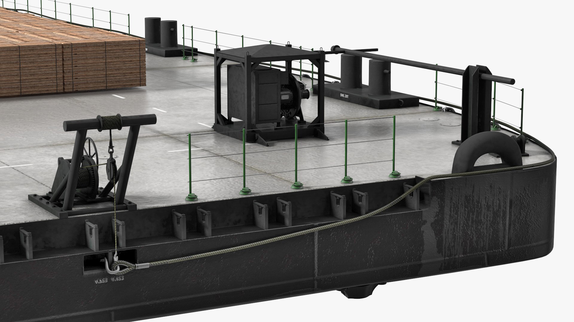 Pontoon Barge Loaded Wood Planks 3D - TurboSquid 1853404