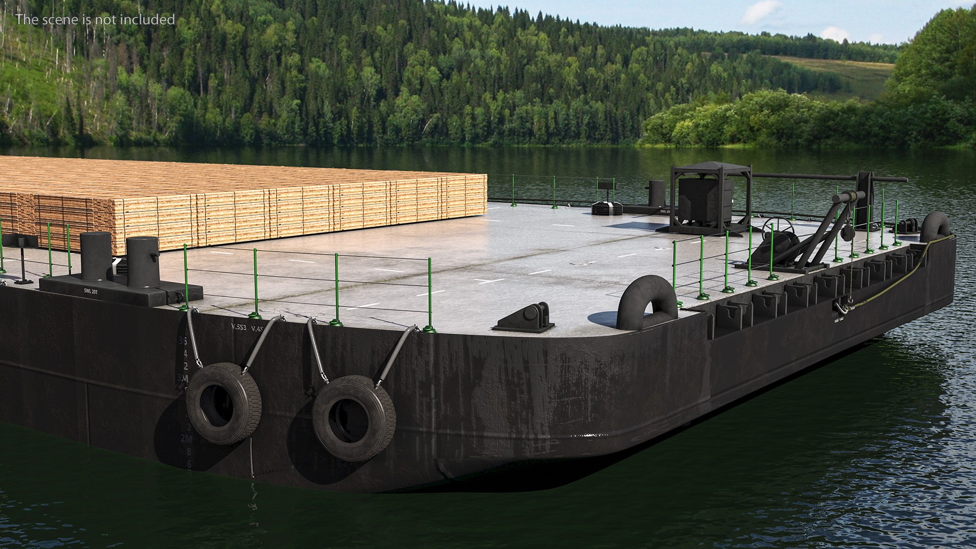 Pontoon Barge Loaded Wood Planks 3D - TurboSquid 1853404
