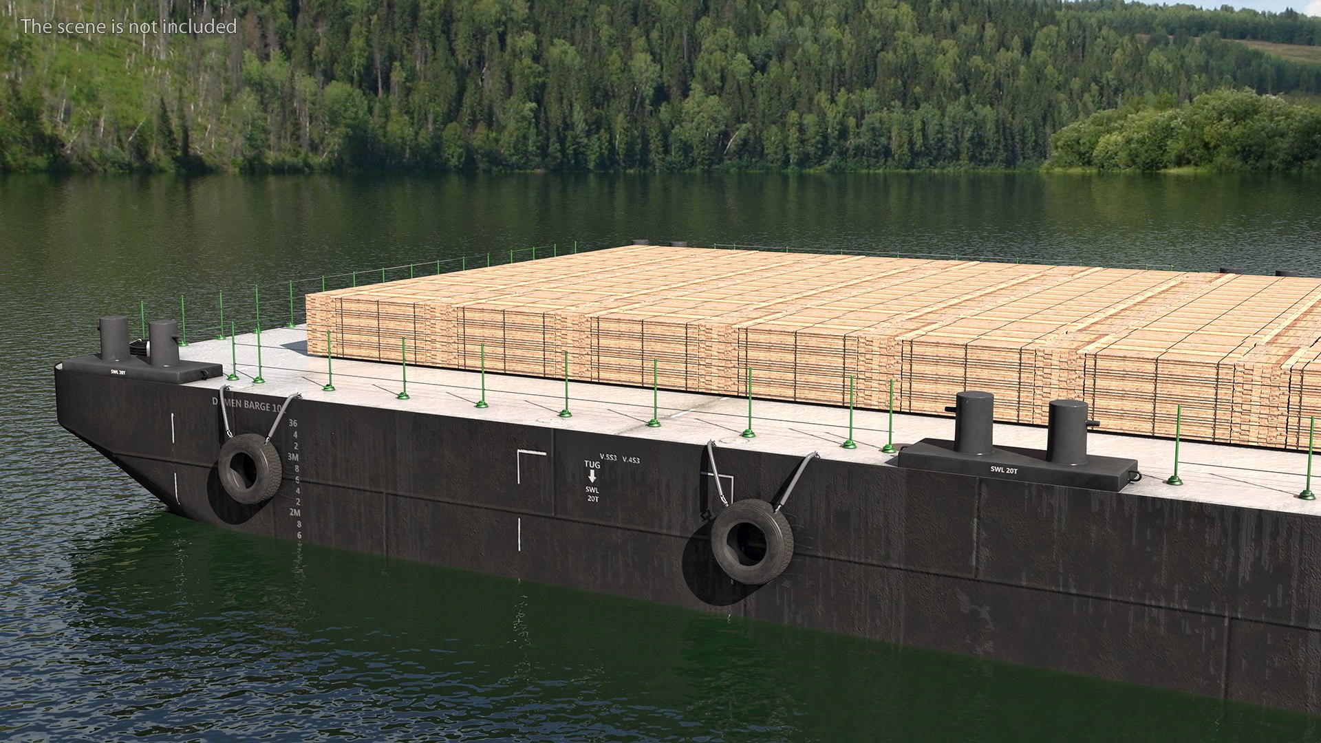 Pontoon Barge Loaded Wood Planks 3D - TurboSquid 1853404