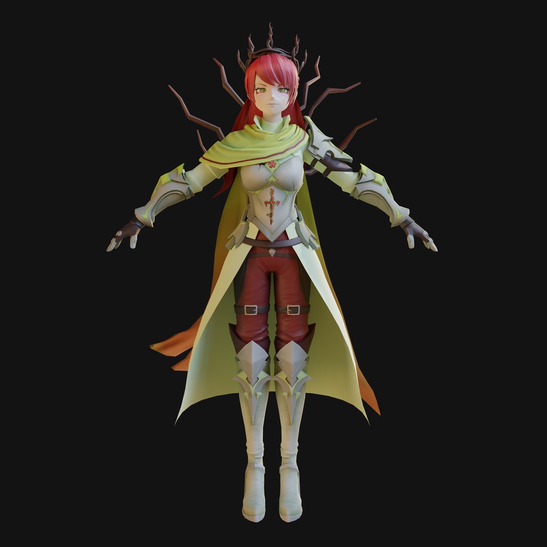 3D Low Poly Stylized Anime Female Knight - 1 Of 40 - Thorn Crown Erma ...