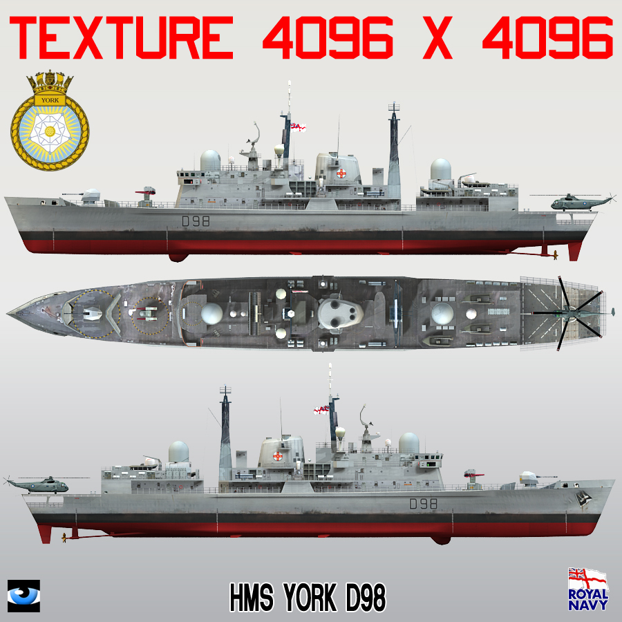 3d hms york d98 type model