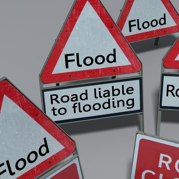 3d flood road sign