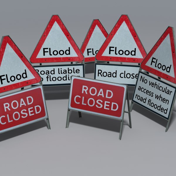 3d flood road sign