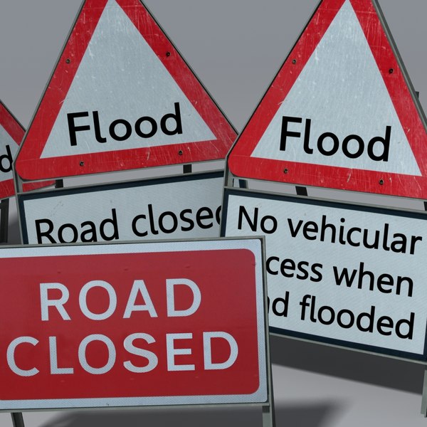3d flood road sign