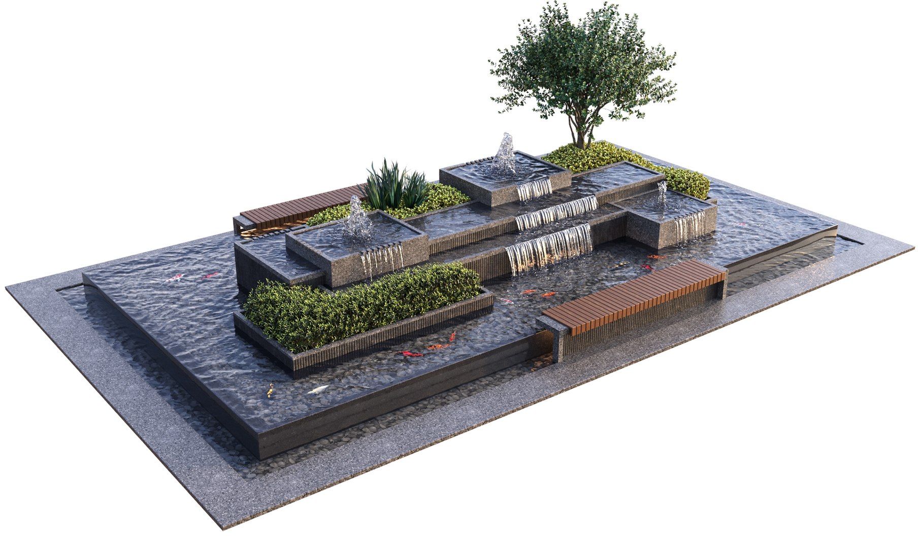 3D Landscaping Figure With Plants Waterfalls And Fish 2 - TurboSquid ...