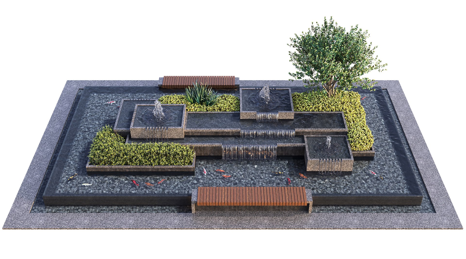 3D Landscaping Figure With Plants Waterfalls And Fish 2 - TurboSquid ...