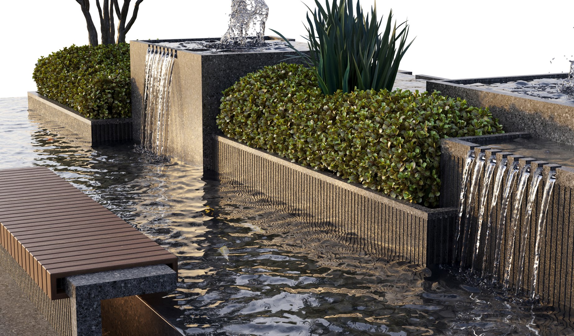 3D Landscaping Figure With Plants Waterfalls And Fish 2 - TurboSquid ...