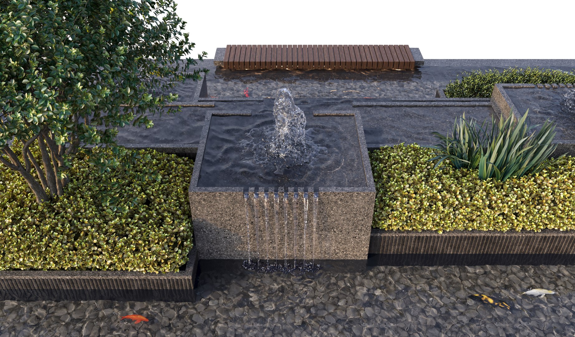 3D Landscaping Figure With Plants Waterfalls And Fish 2 - TurboSquid ...