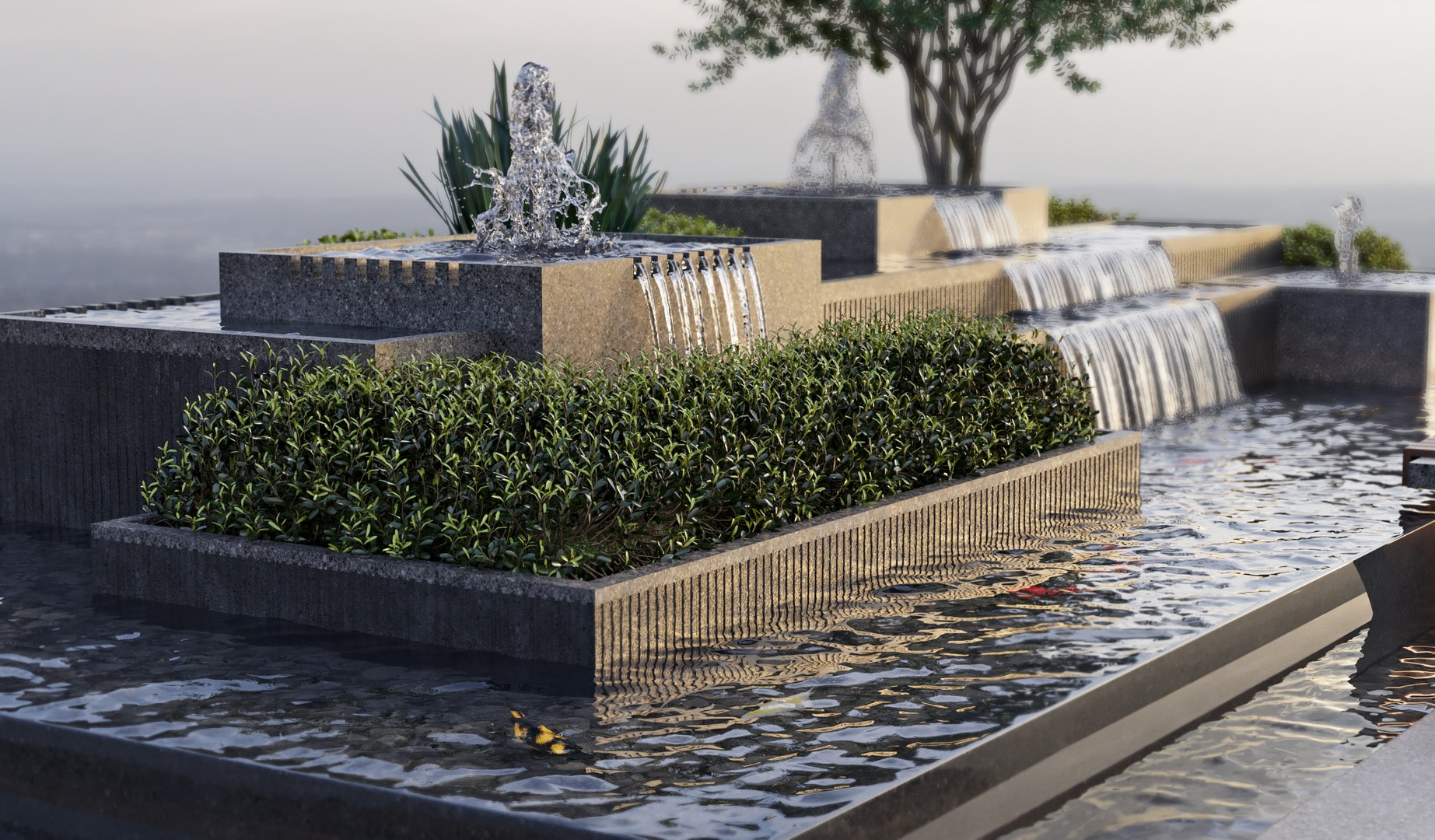 3D Landscaping Figure With Plants Waterfalls And Fish 2 - TurboSquid ...