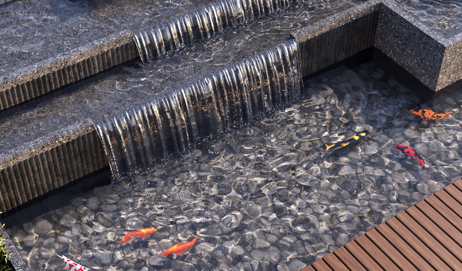 3D Landscaping Figure With Plants Waterfalls And Fish 2 - TurboSquid ...
