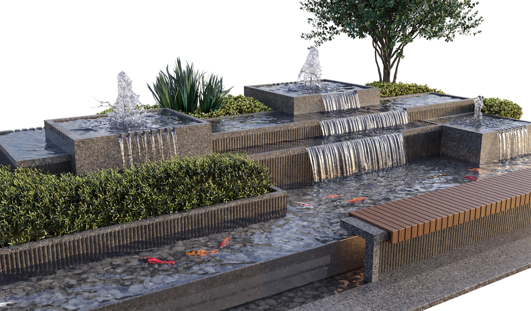 3D Landscaping Figure With Plants Waterfalls And Fish 2 - TurboSquid ...