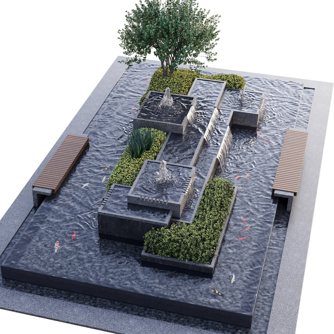 3D Landscaping Figure With Plants Waterfalls And Fish 2 - TurboSquid ...