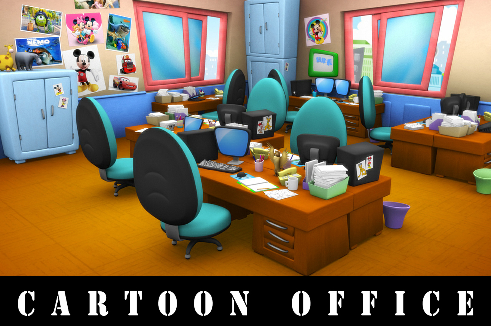 cartoon office 3d model