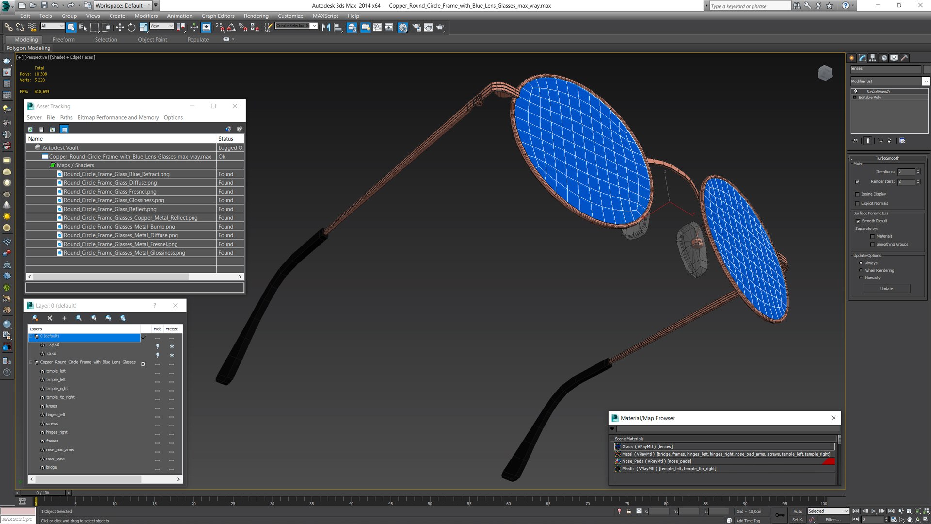 Copper Round Circle Frame With Blue Lens Glasses 3D Model - TurboSquid ...