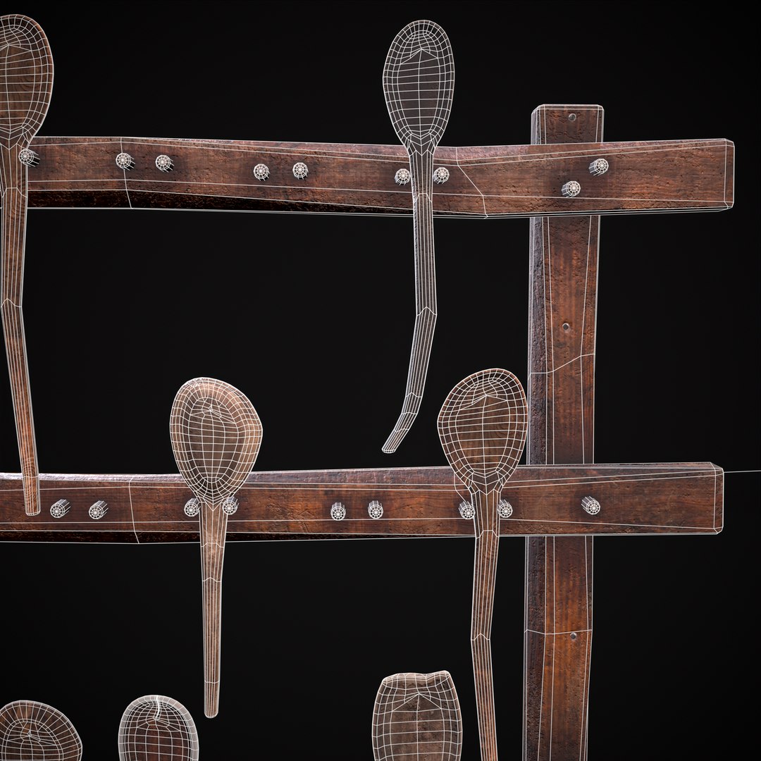 Worn Wooden Spoons Rack 3D Model - TurboSquid 2089176