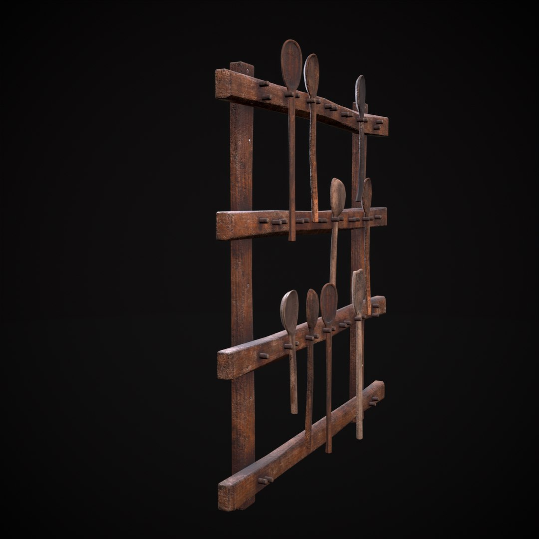 Worn Wooden Spoons Rack 3D Model - TurboSquid 2089176