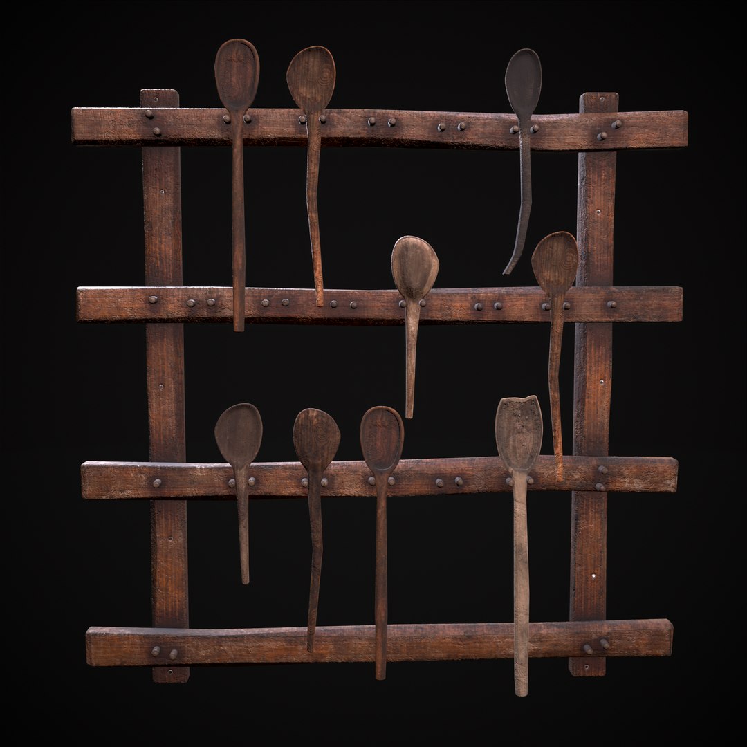 Worn Wooden Spoons Rack 3D Model - TurboSquid 2089176