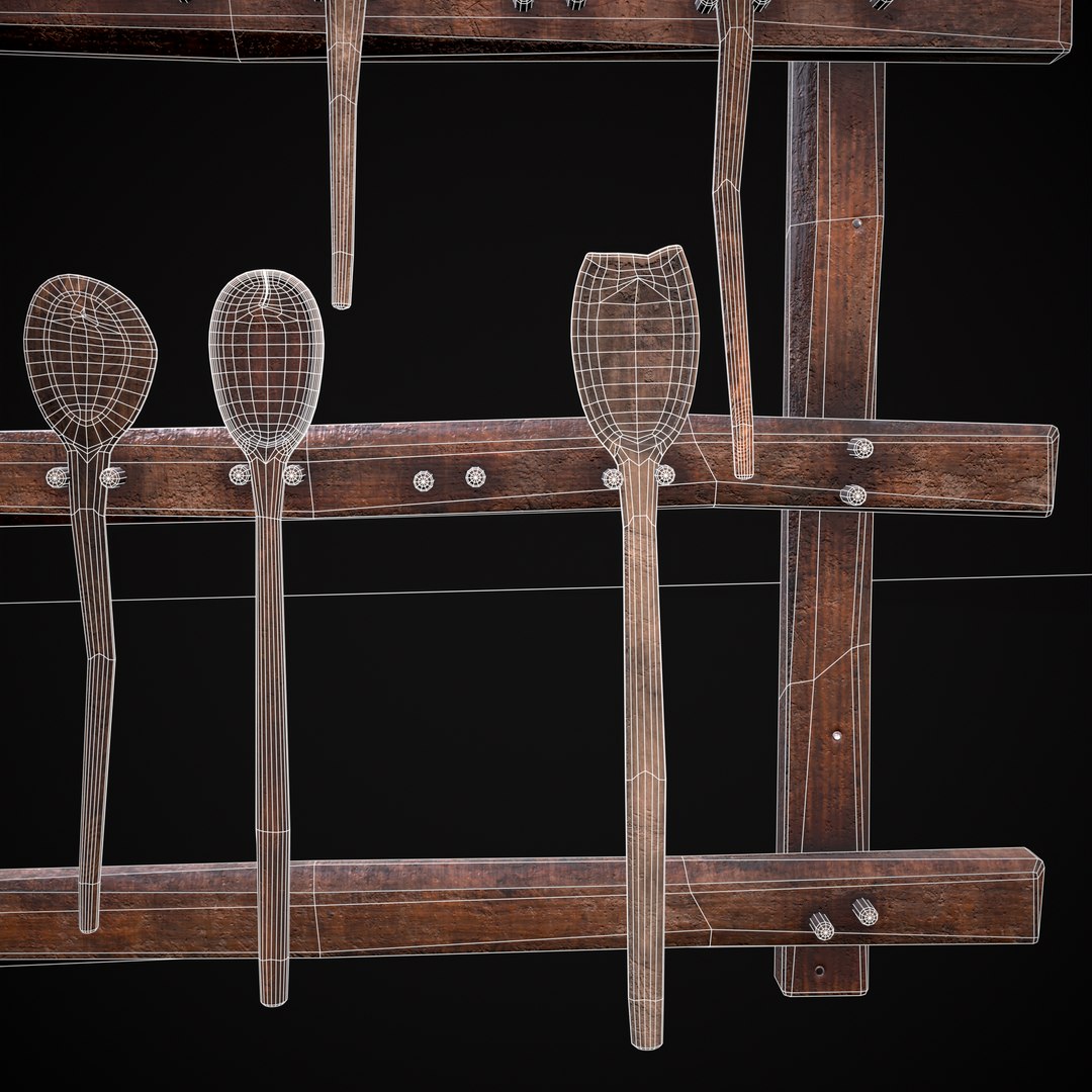 Worn Wooden Spoons Rack 3D Model - TurboSquid 2089176