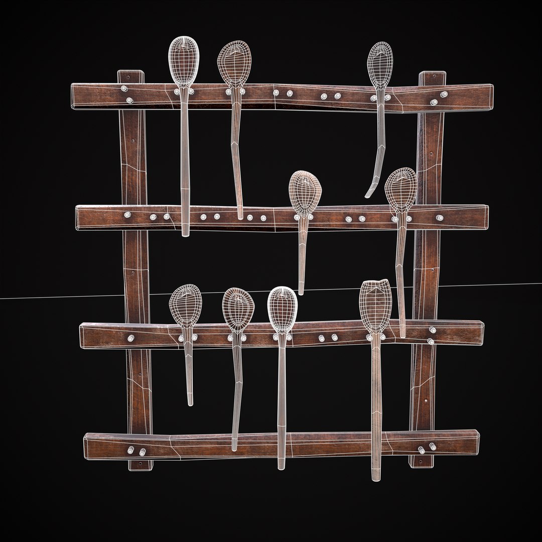 Worn Wooden Spoons Rack 3D Model - TurboSquid 2089176