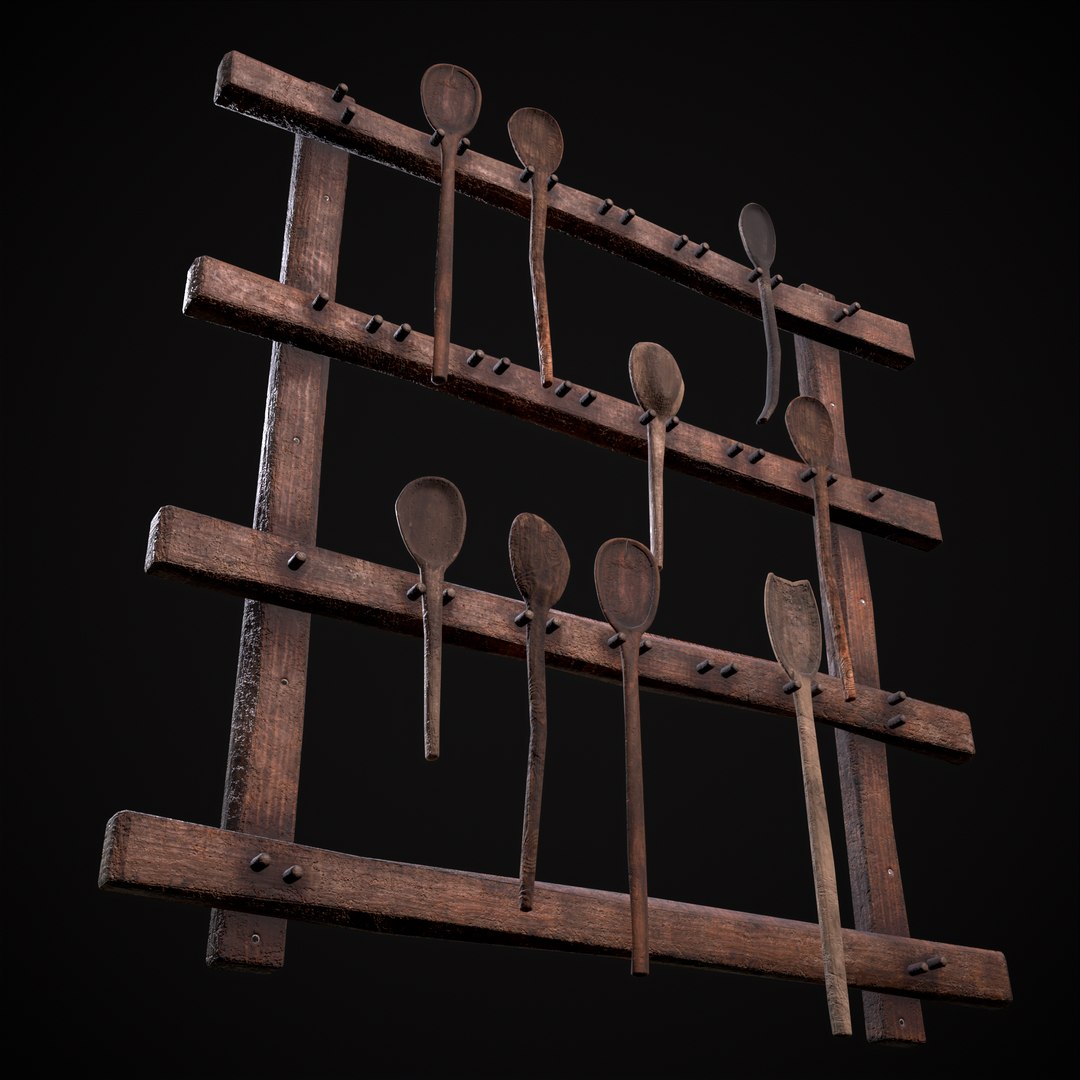 Worn Wooden Spoons Rack 3D Model - TurboSquid 2089176
