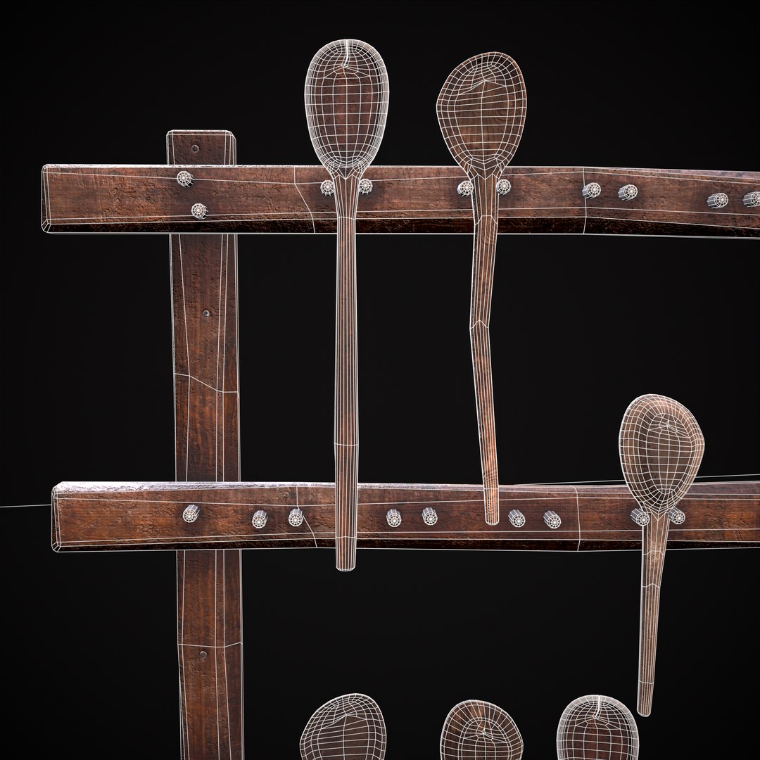 Worn Wooden Spoons Rack 3D Model - TurboSquid 2089176