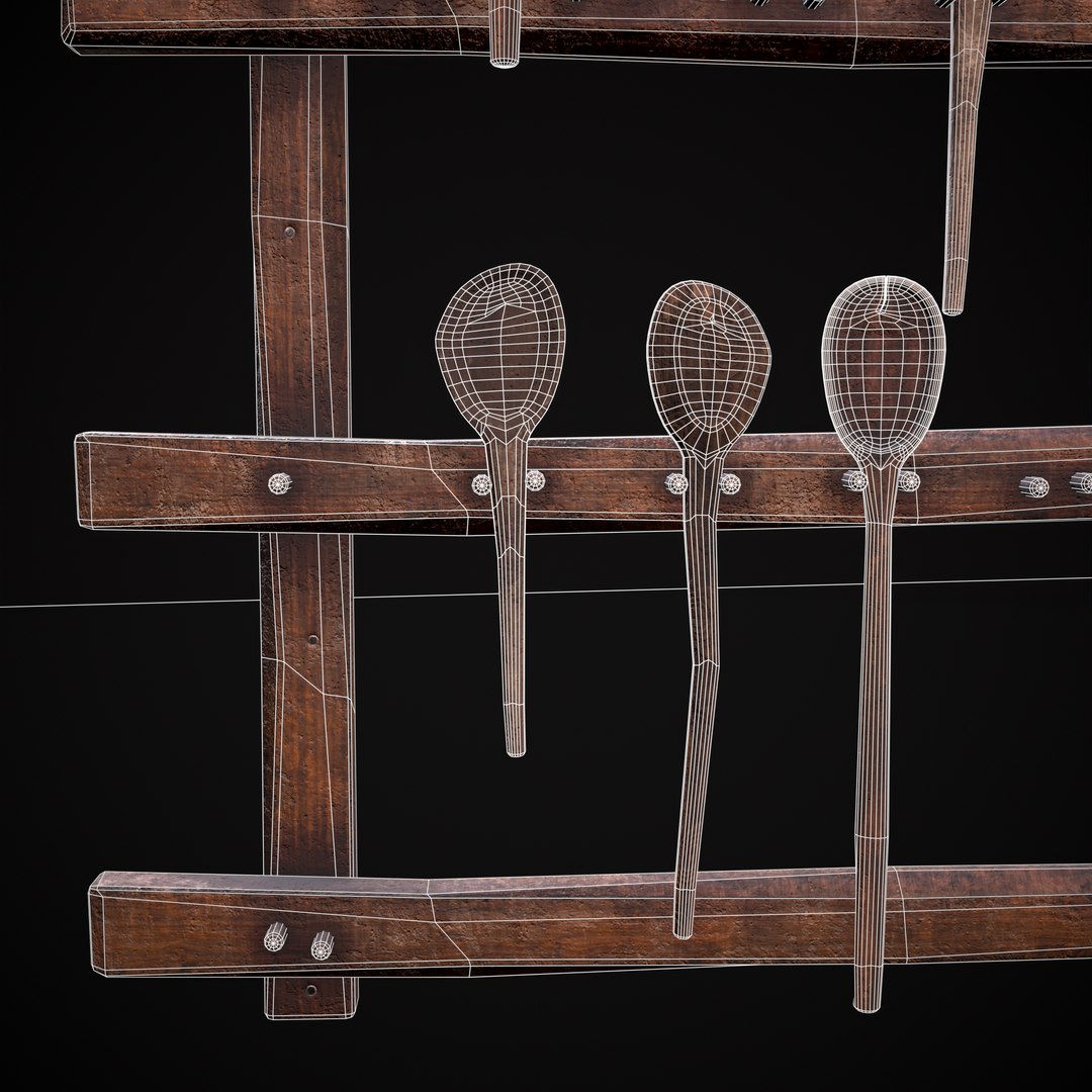 Worn Wooden Spoons Rack 3D Model - TurboSquid 2089176