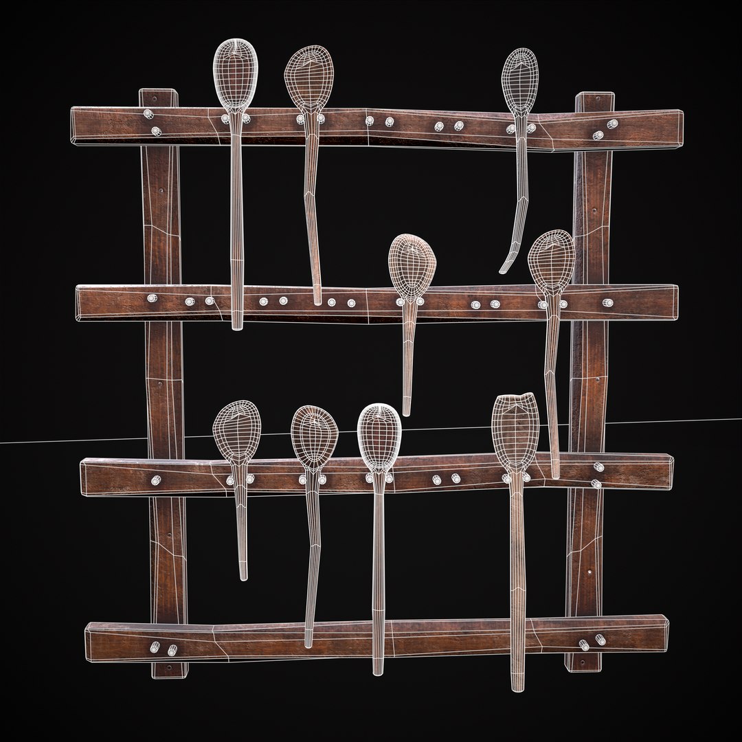 Worn Wooden Spoons Rack 3D Model - TurboSquid 2089176