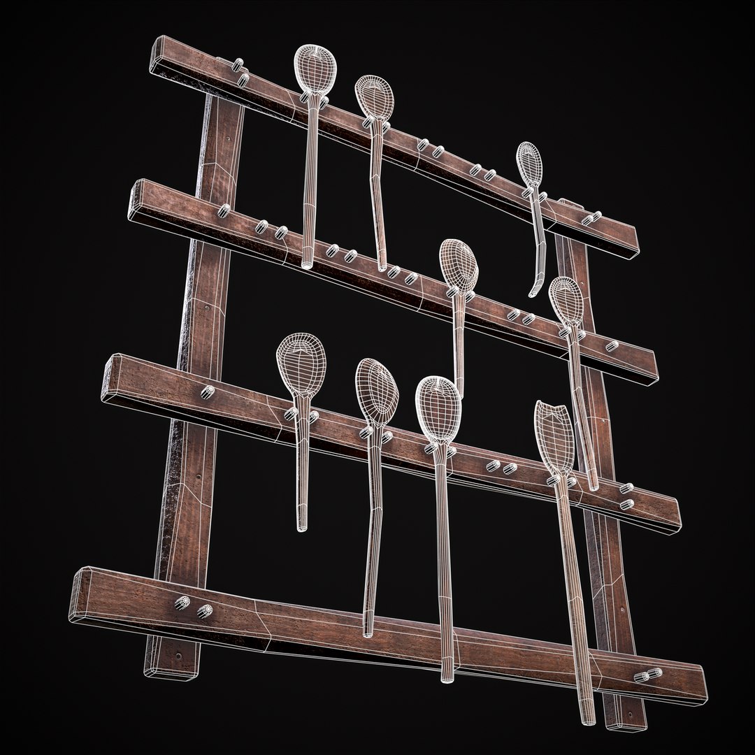 Worn Wooden Spoons Rack 3D Model - TurboSquid 2089176