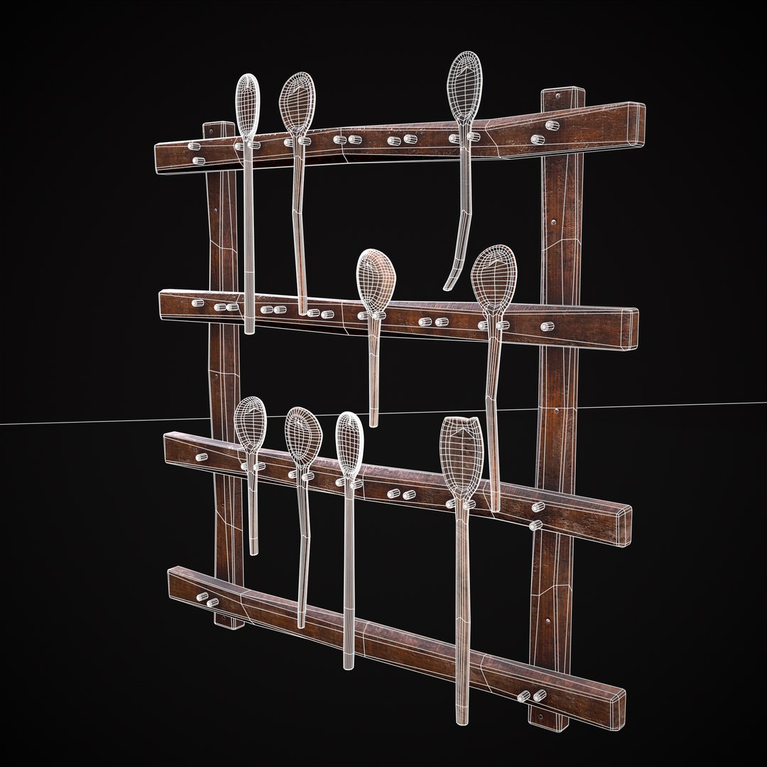 Worn Wooden Spoons Rack 3D Model - TurboSquid 2089176