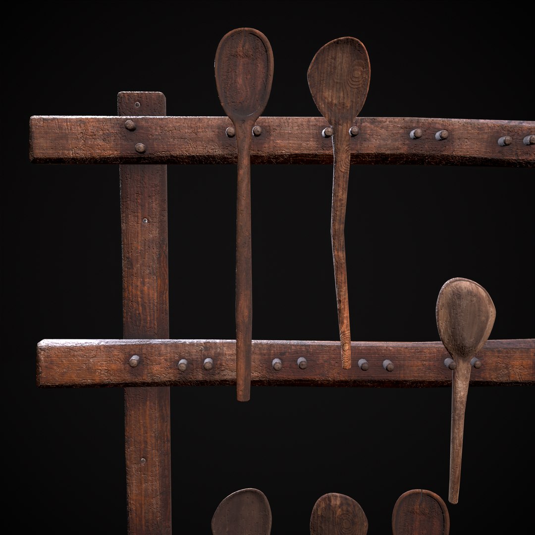 Worn Wooden Spoons Rack 3D Model - TurboSquid 2089176