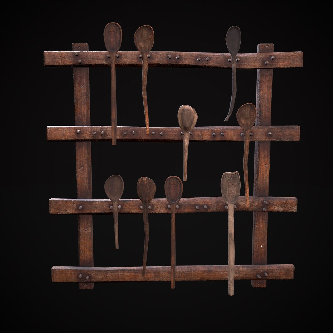 Worn Wooden Spoons Rack 3D Model - TurboSquid 2089176