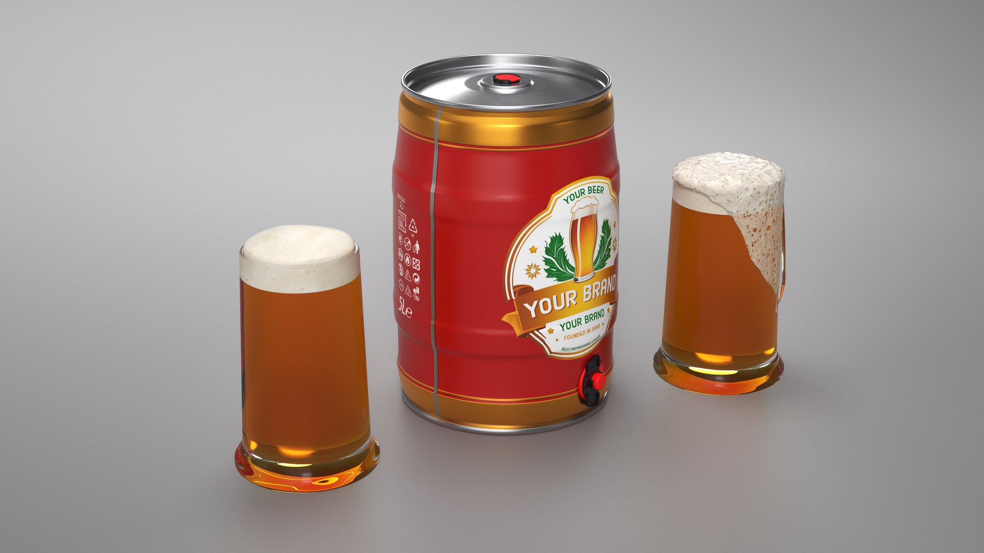 Beer Keg And Mugs Set Mockup 3D - TurboSquid 2302770