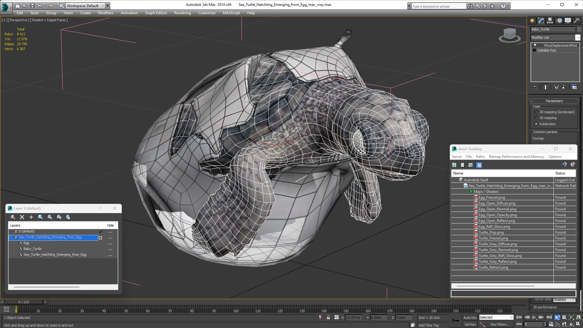 3D Sea Turtle Hatchling Emerging From Egg - TurboSquid 2202574
