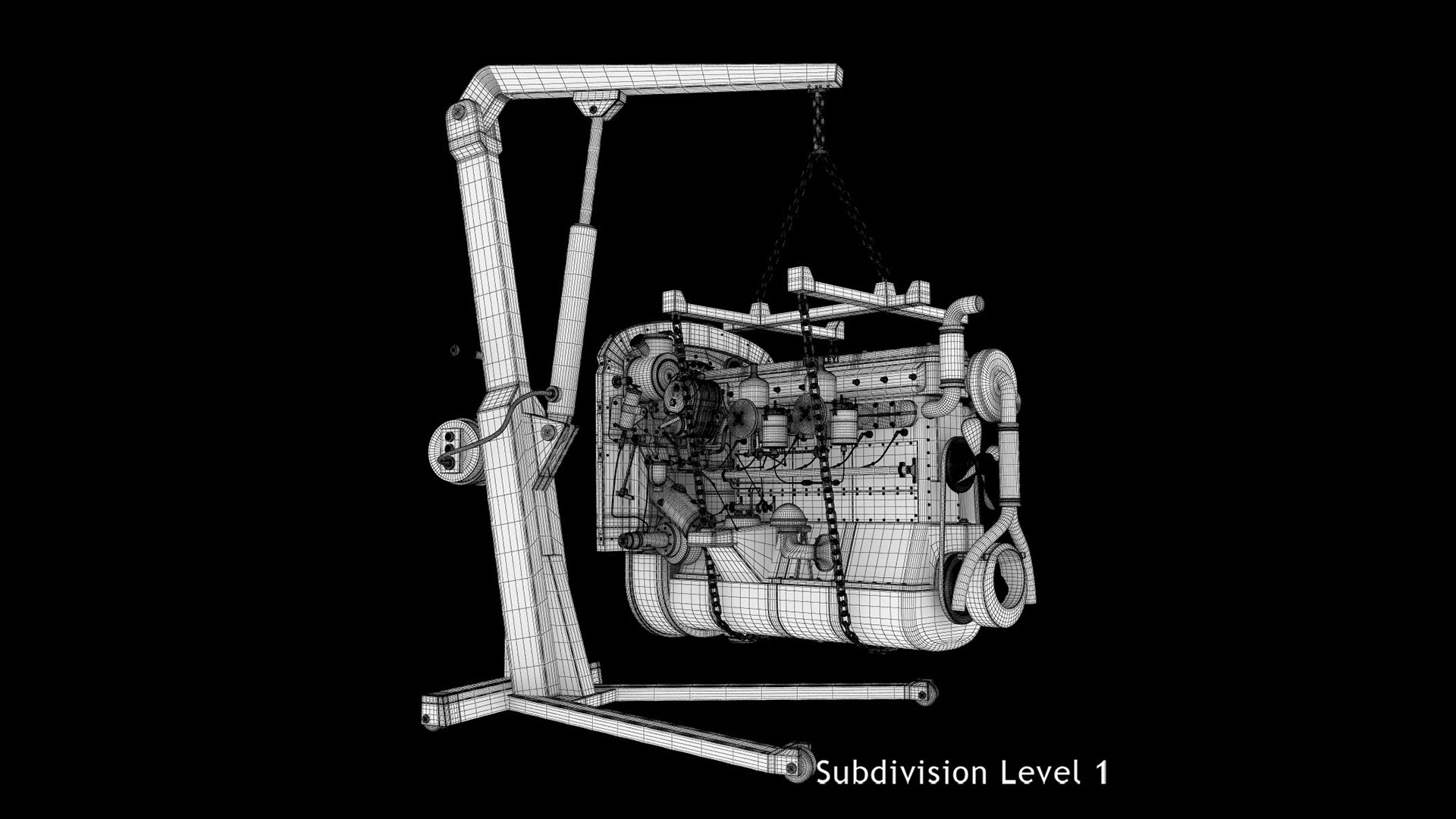 Workshop Crane Engine 3d Model