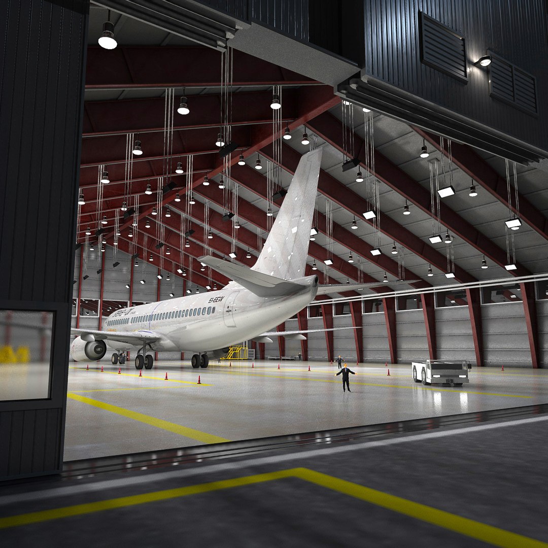 3d Model Of Scene Commercial Aircraft Hangar