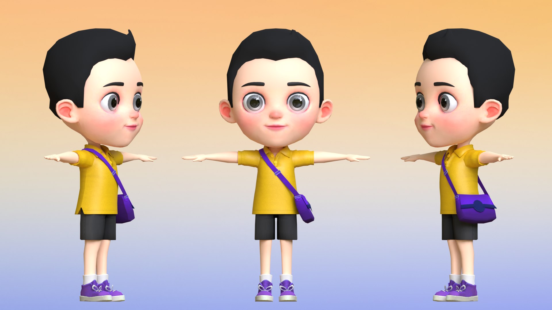 3D Cartoon Character School Kid 3 model - TurboSquid 1889515