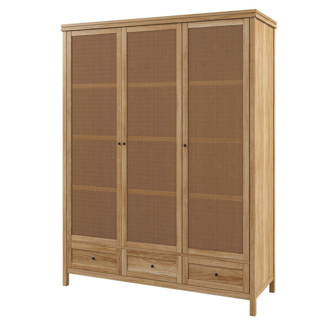 3D model Gabin triple cabinet in solid pine and rattan - TurboSquid 1868191
