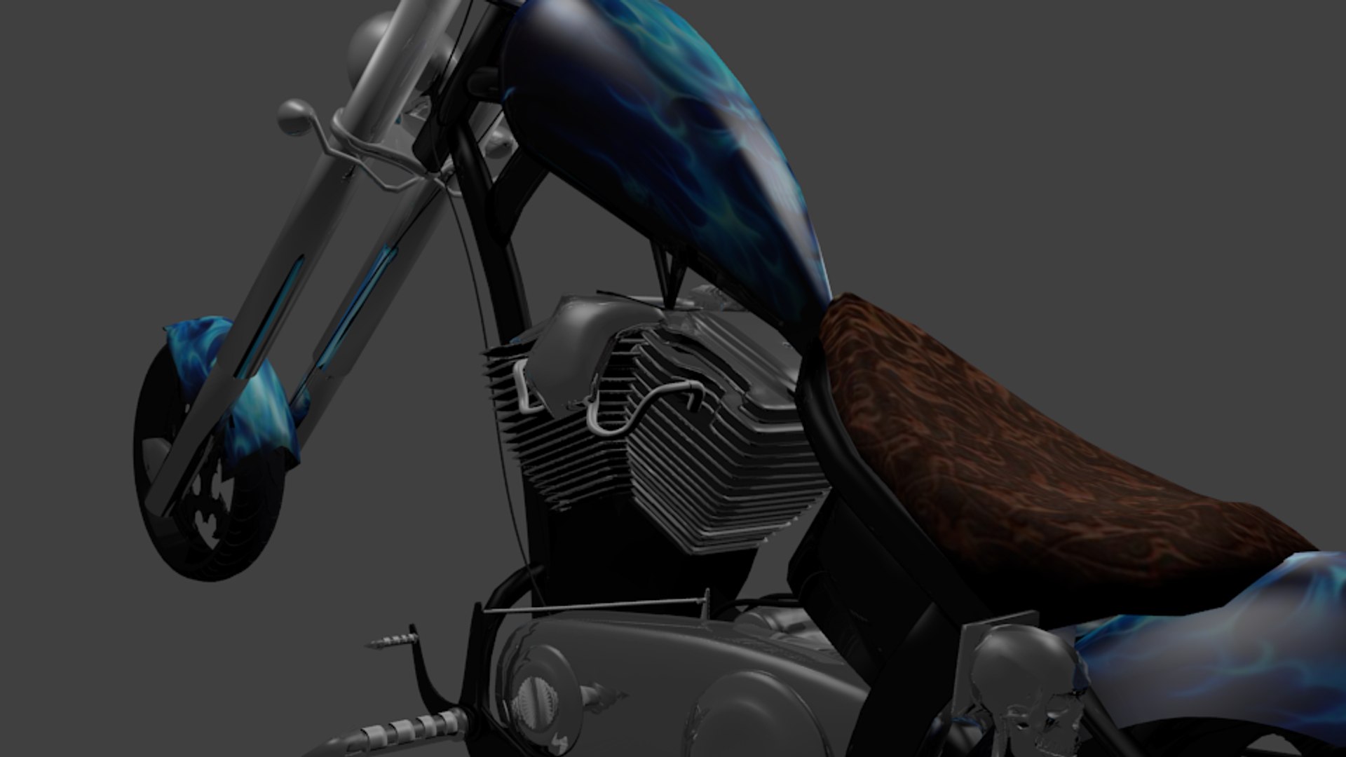 3d Chopper Motorcycle Blue Flaming Model