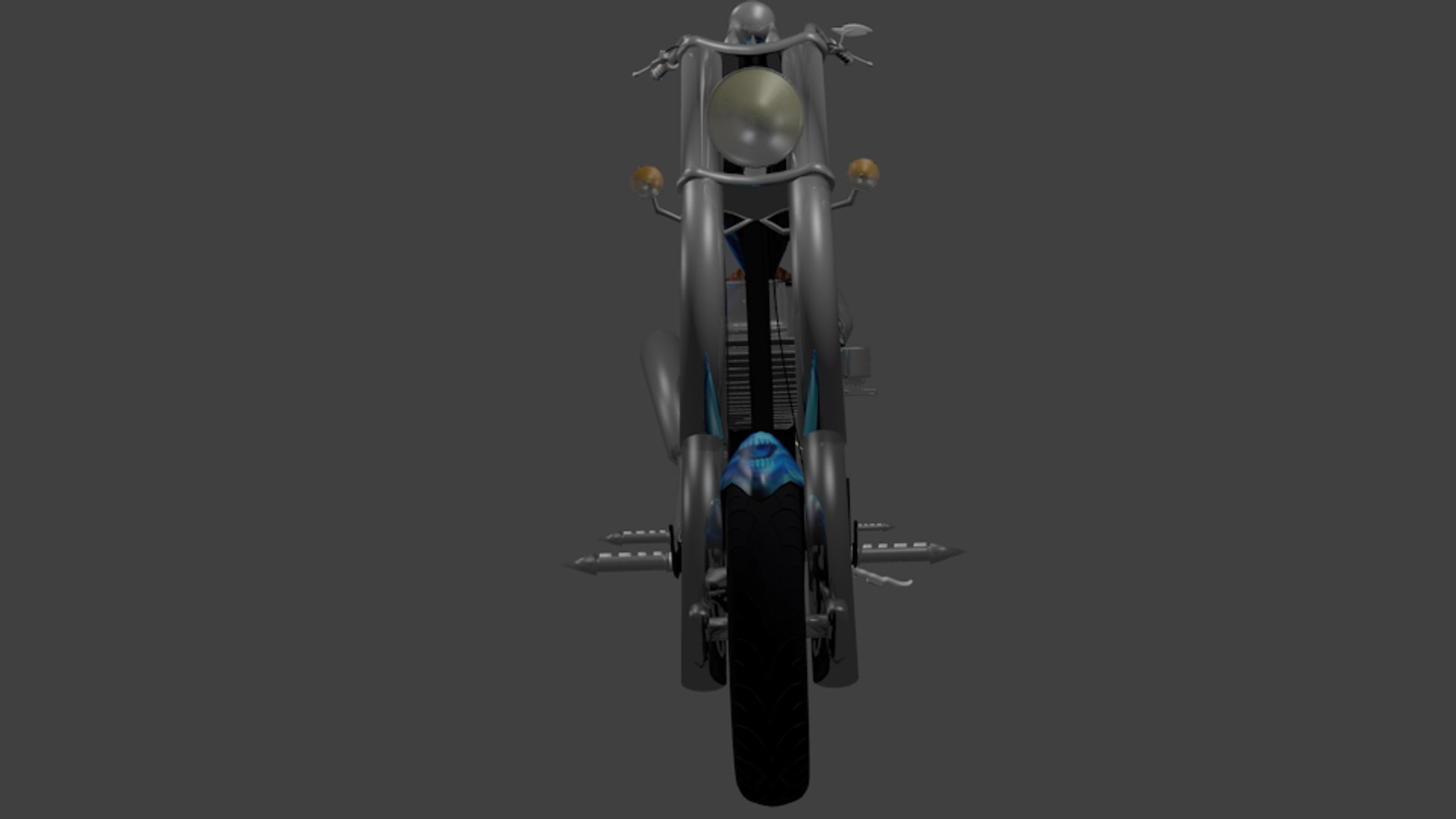3d Chopper Motorcycle Blue Flaming Model