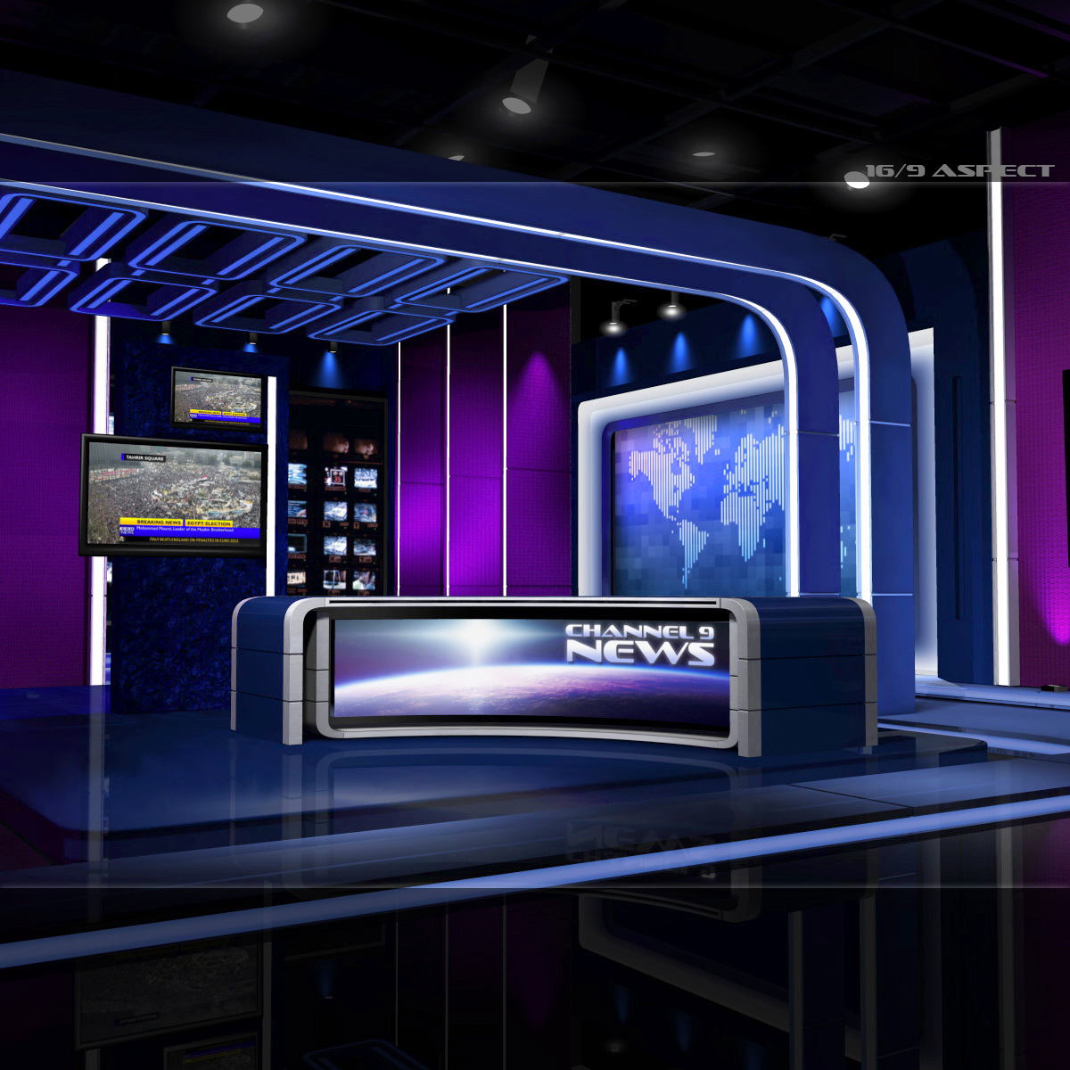 3d model european virtual set news studio