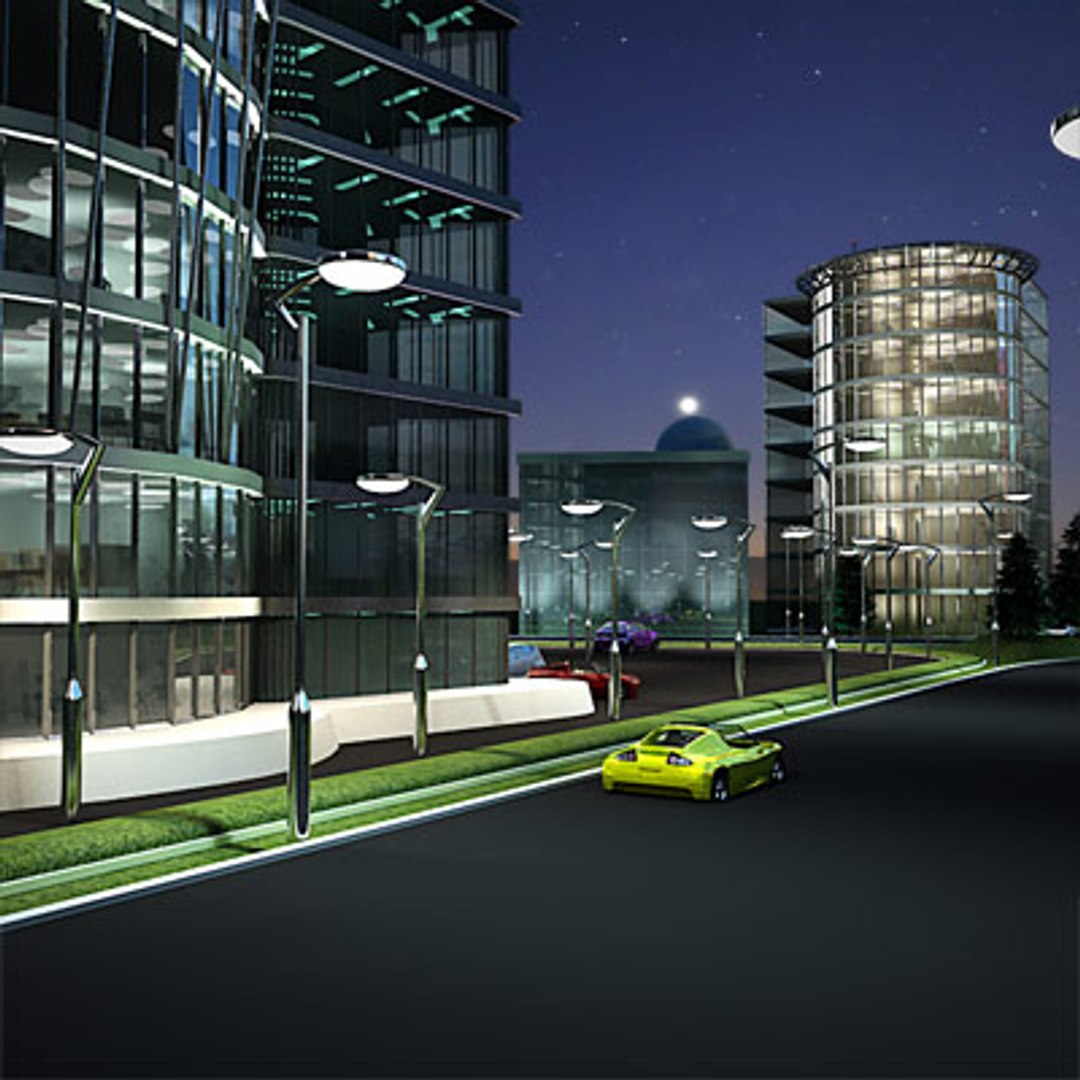 3d Model City Business Area Office Buildings