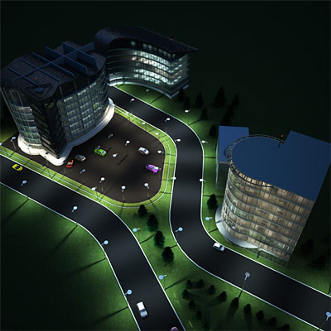 3d Model City Business Area Office Buildings