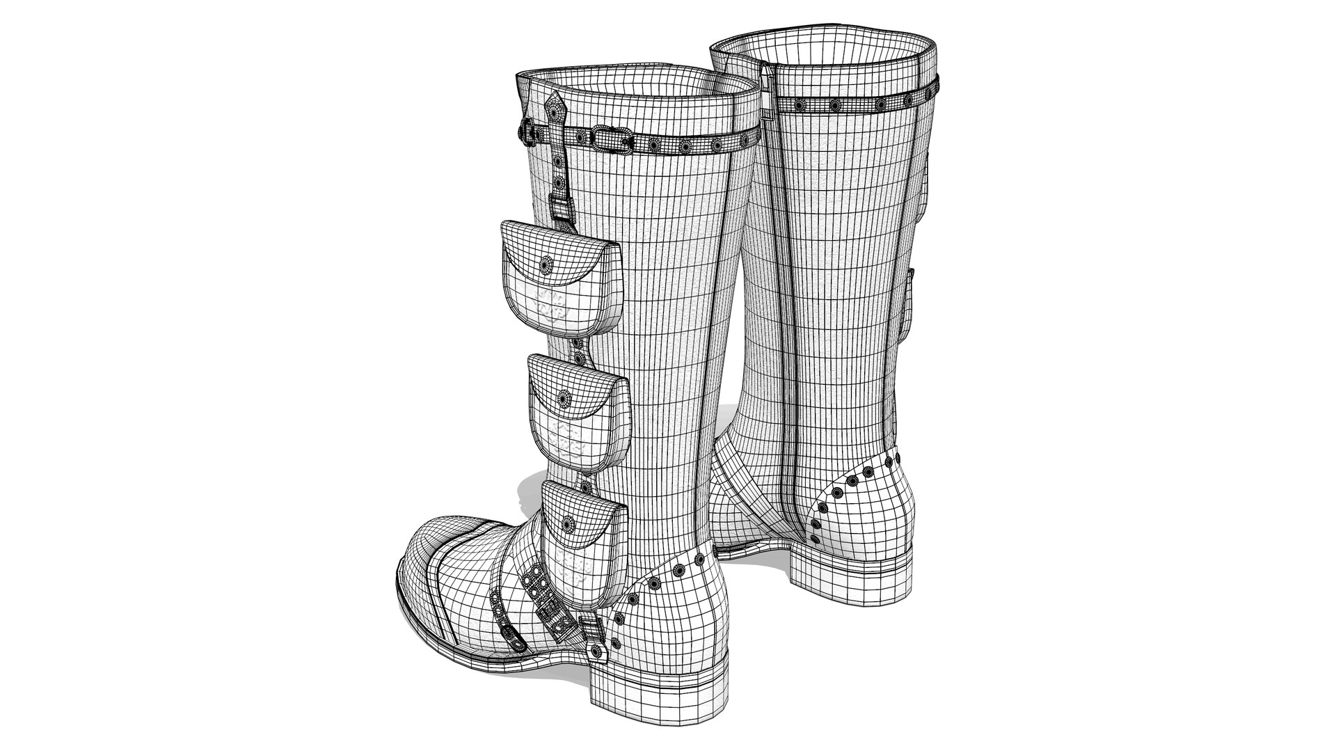 3D Steampunk Pockets Decorated Mid-Calf Boots With Straps - TurboSquid ...