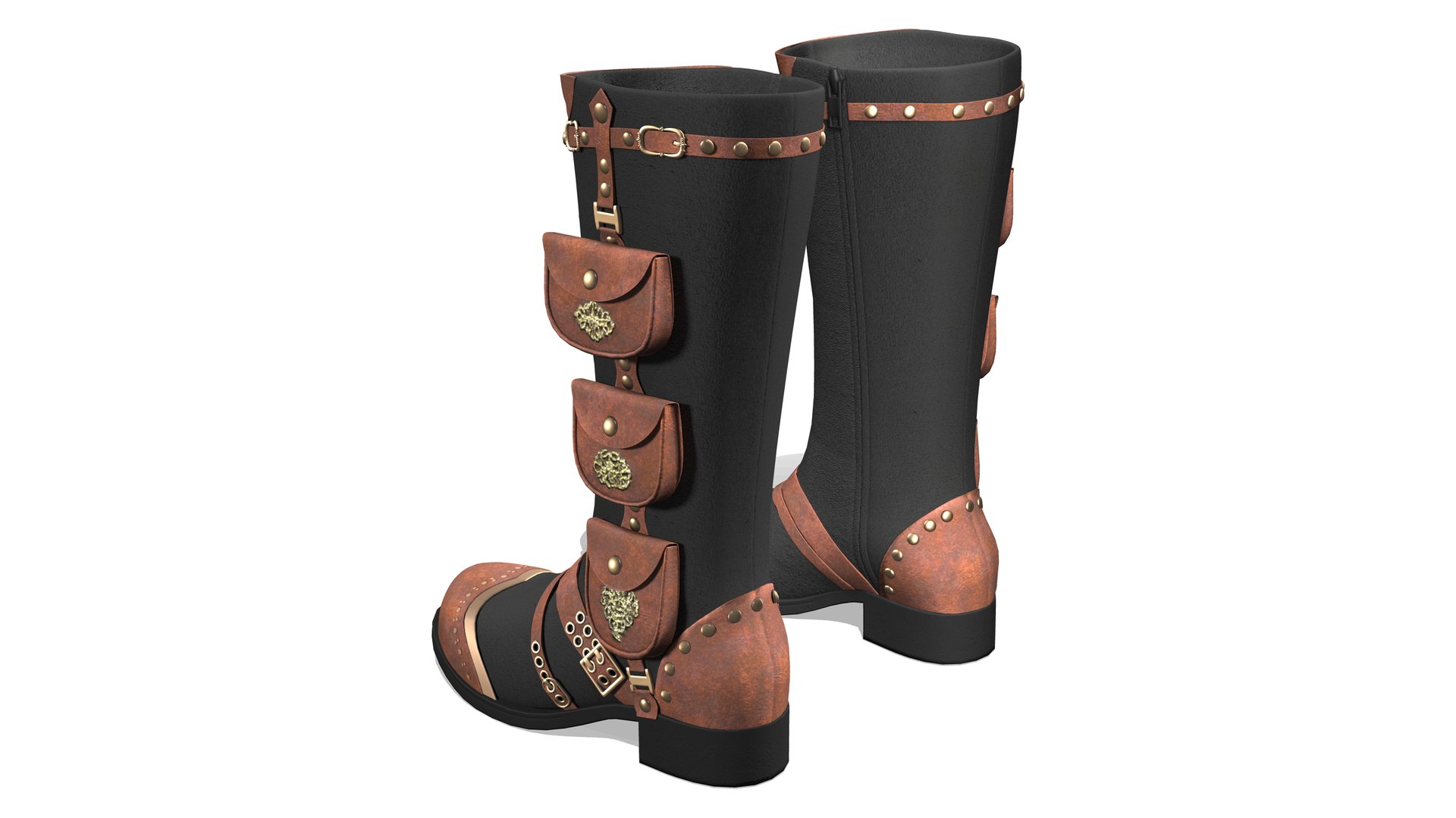 3D Steampunk Pockets Decorated Mid-Calf Boots With Straps - TurboSquid ...