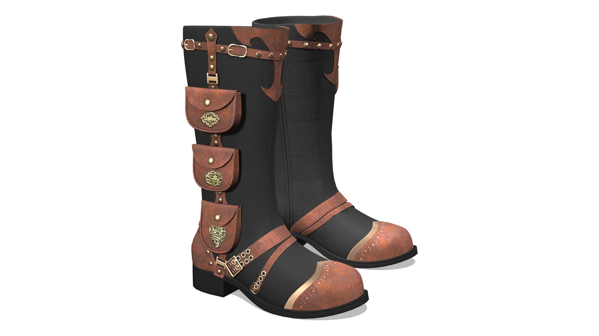 3D Steampunk Pockets Decorated Mid-Calf Boots With Straps - TurboSquid ...