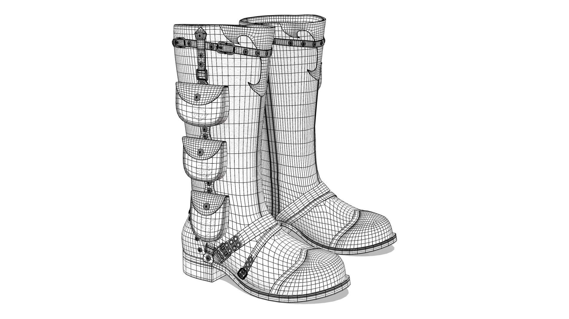 3D Steampunk Pockets Decorated Mid-Calf Boots With Straps - TurboSquid ...