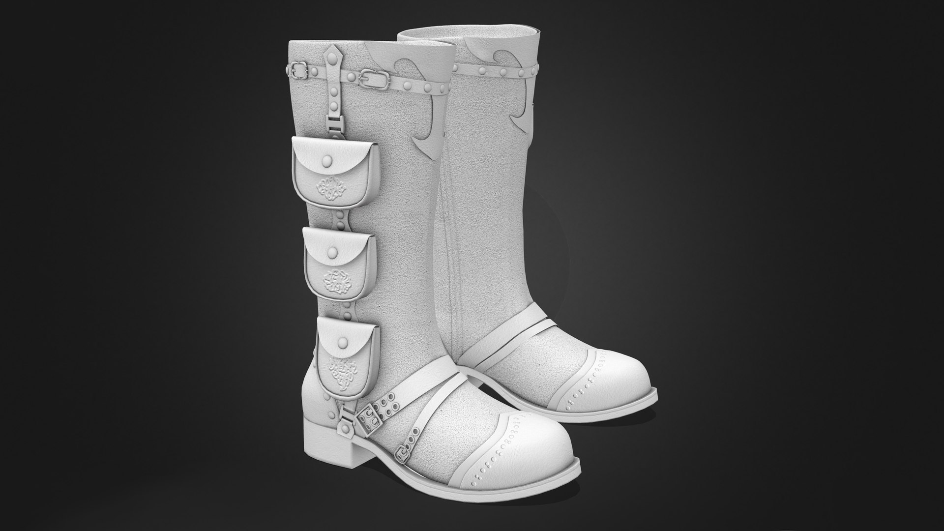 3D Steampunk Pockets Decorated Mid-Calf Boots With Straps - TurboSquid ...