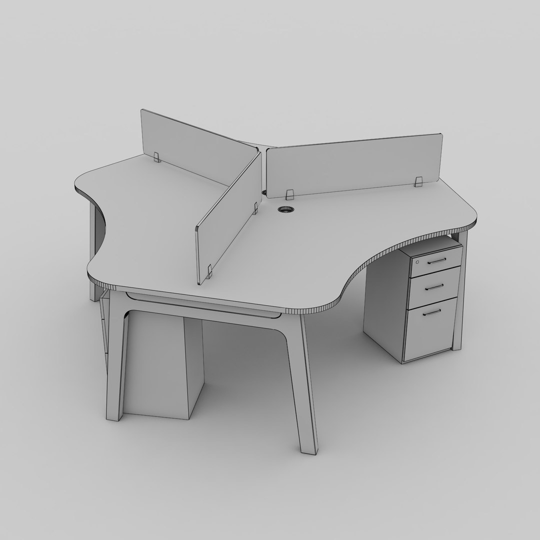 3D model 3 seater workstation - TurboSquid 1420996