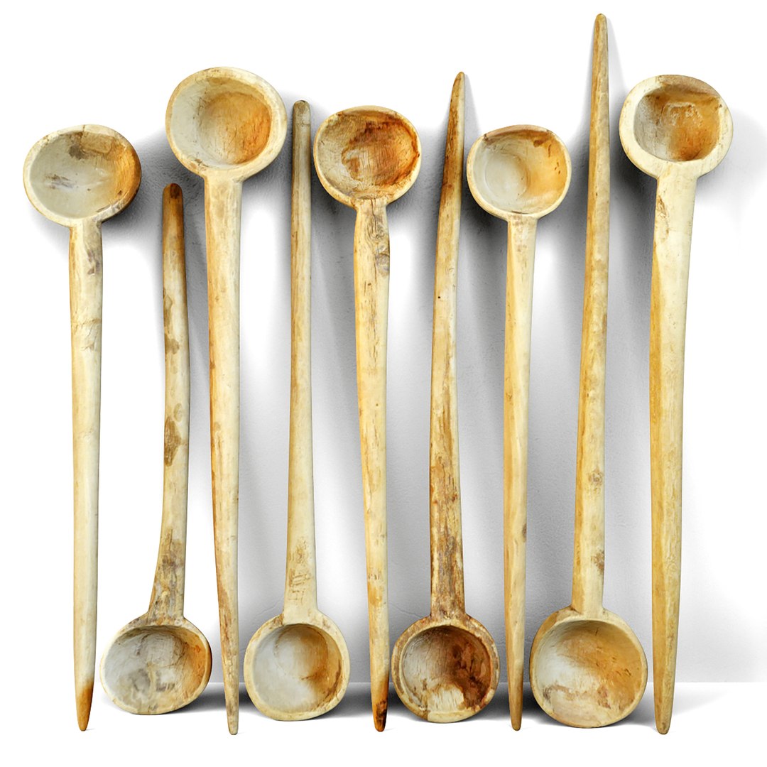 3D Old Bleached Wood Indian Spoons - TurboSquid 2130111