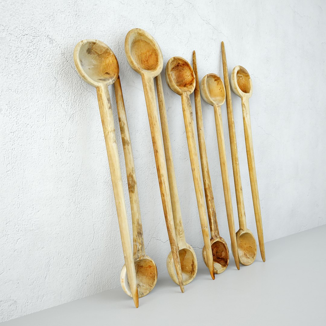 3D Old Bleached Wood Indian Spoons - TurboSquid 2130111